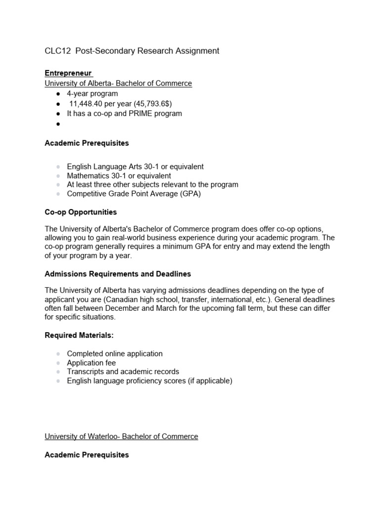 clc12 post-secondary research assignment | PDF | University And College ...
