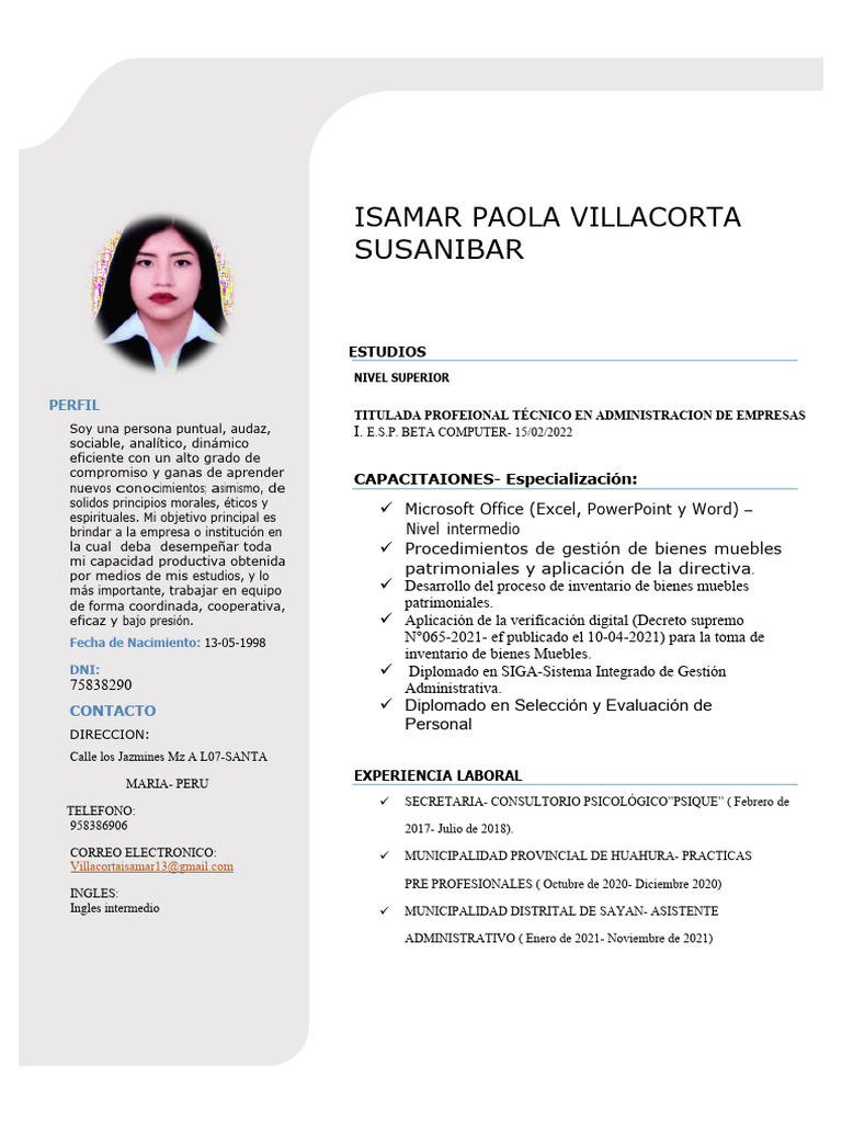 Isamar Paola Villacorta Susanibar | PDF | Informática