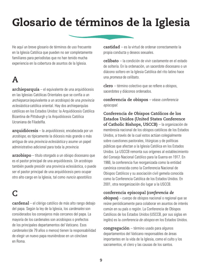 CBAR Glossary of Terms - Spanish | PDF | obispo | Iglesia Católica