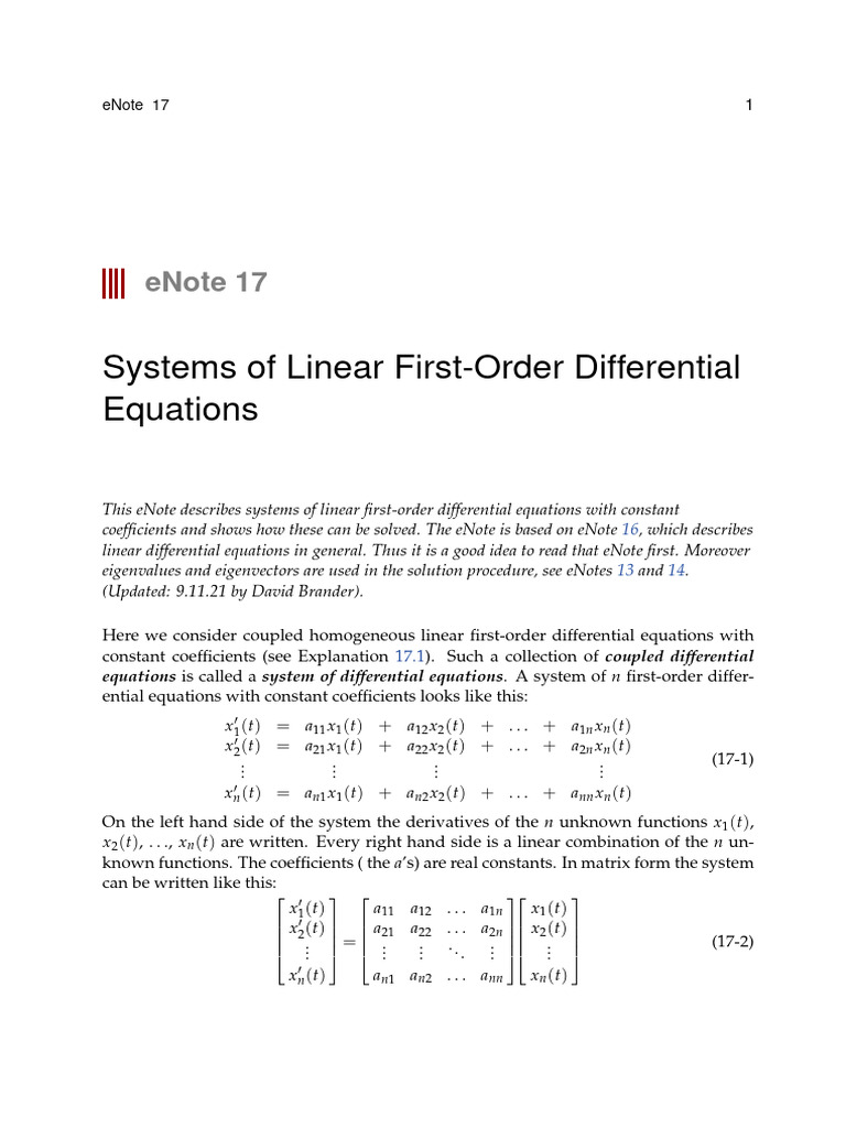 17 Systems Of Linear First Order Differential Equations Pdf