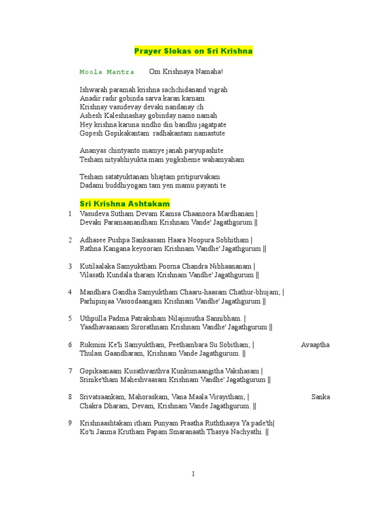 Slokas and Mantra | Download Free PDF | Krishna | Hinduism