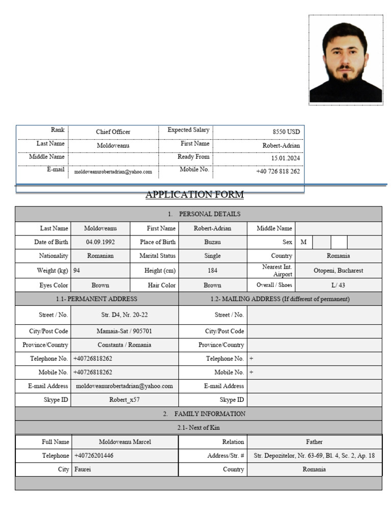 Application Form 2024 | PDF | Sailor | Ships