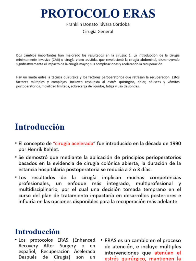TEMA 1 PROTOCOLO ERAS | PDF | Insulina | Resistencia a la insulina