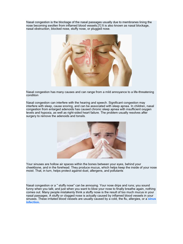 Nasal Congestion Is The Blockage of The Nasal Passages Usually Due To ...