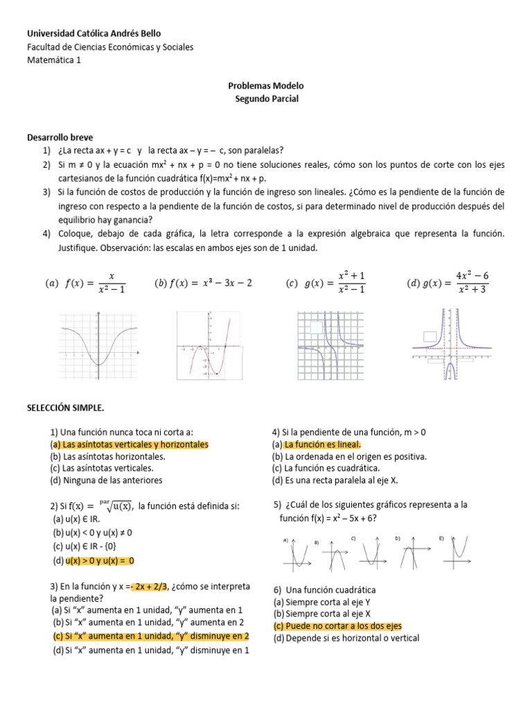 Ejemplos Preguntas Segundo Parcial Mate | PDF