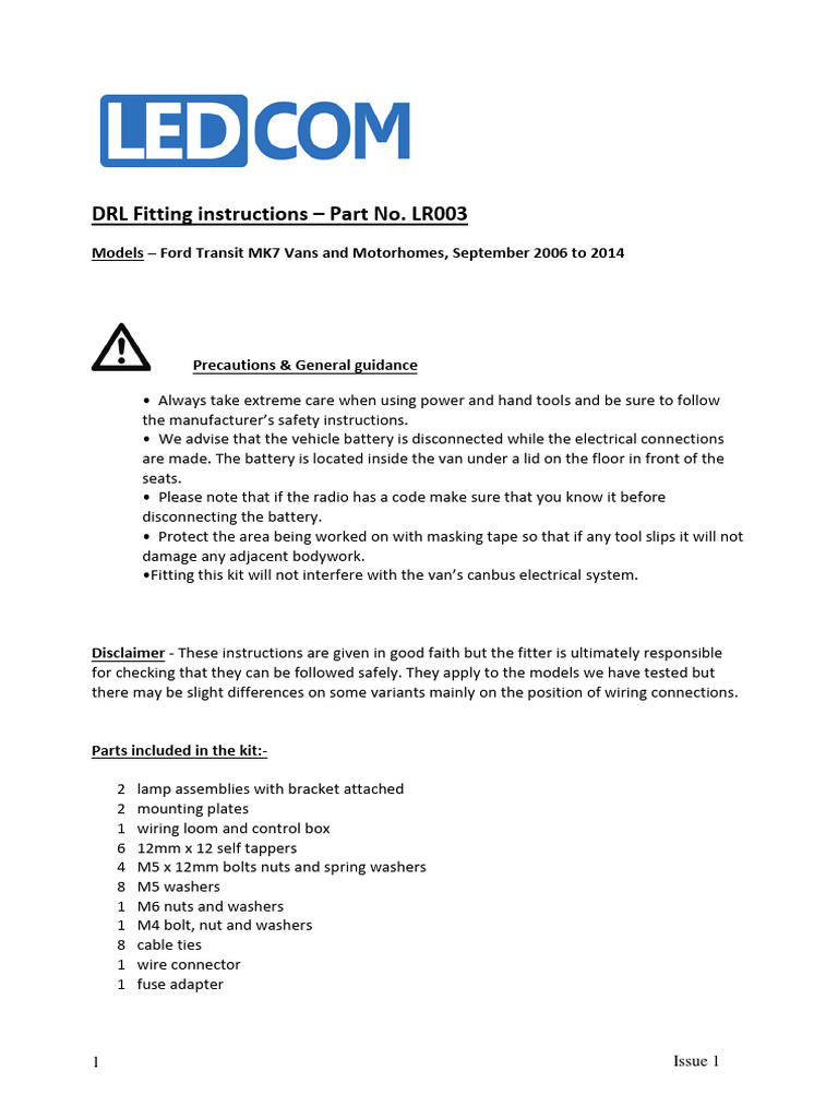 Ford Transit MK7 DRL Fitting Guide | PDF | Electrical Connector | Headlamp