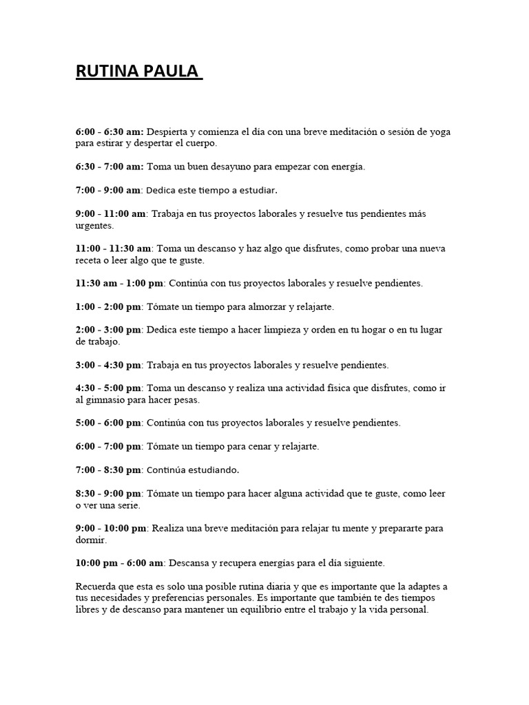 Rutina Diaria Paula 2023 | PDF
