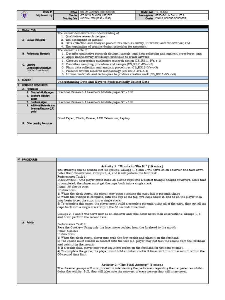 Practical Research 1 Observation DLP | PDF