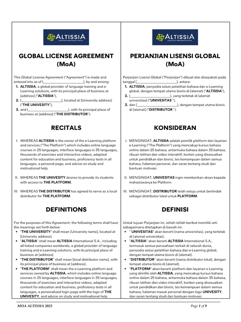 Altissia Global License Agreement 2023 | PDF | Common Law | Private Law