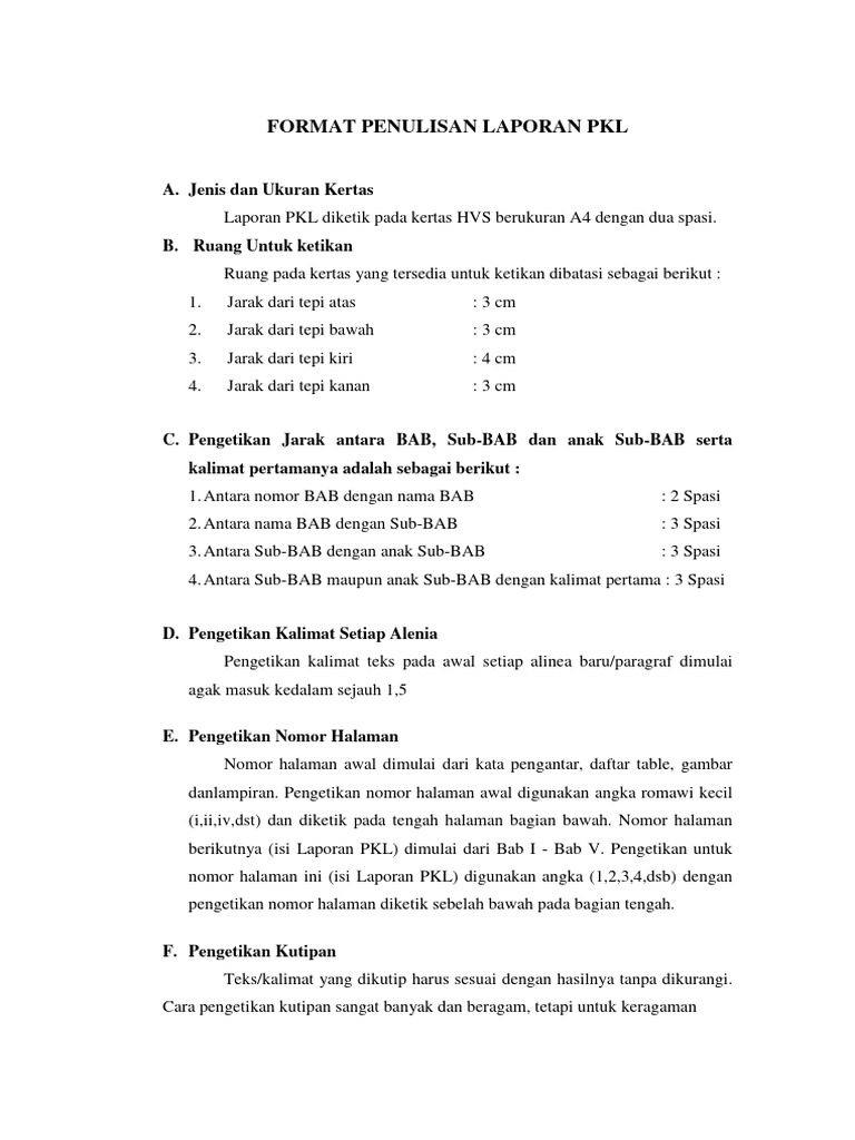Format Penulisan Laporan PKL | PDF