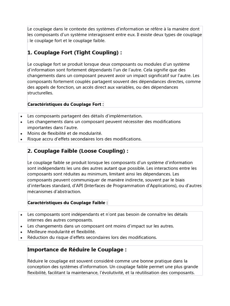 Couplage Fort et Faible en Systèmes d'Information | PDF | Informatique ...