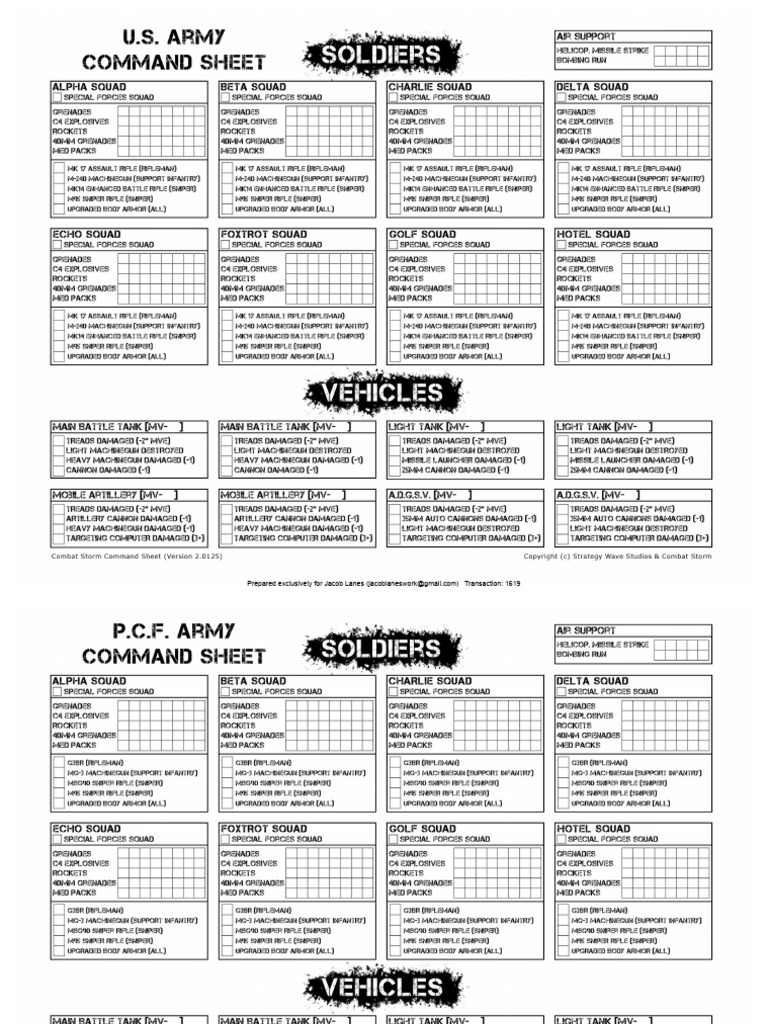 Combat Storm - Command Sheet (Version 2.0125) | PDF