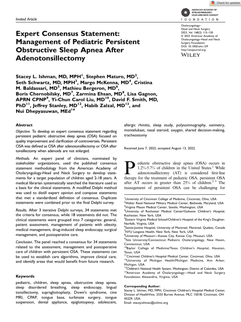 Expert Consensus Statement Management of Pediatric Persistent Obstructive | PDF | Sleep Apnea ...