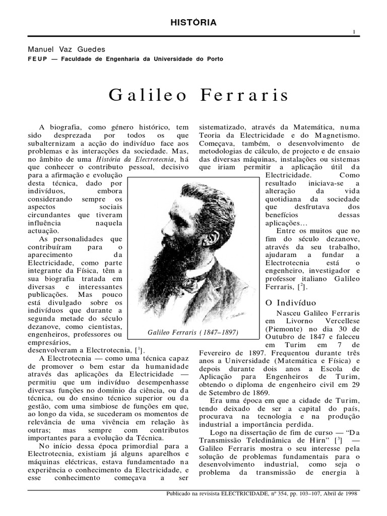 Contribuições de Galileo Ferraris à Electrotecnia | PDF | Ciências e ...