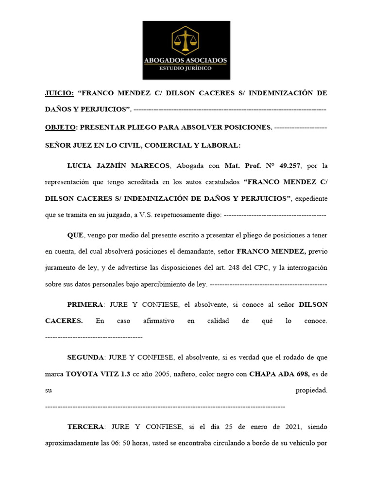 Modelo Absolucion de Posiciones | PDF Modelo Absolucion de Posiciones | PDF