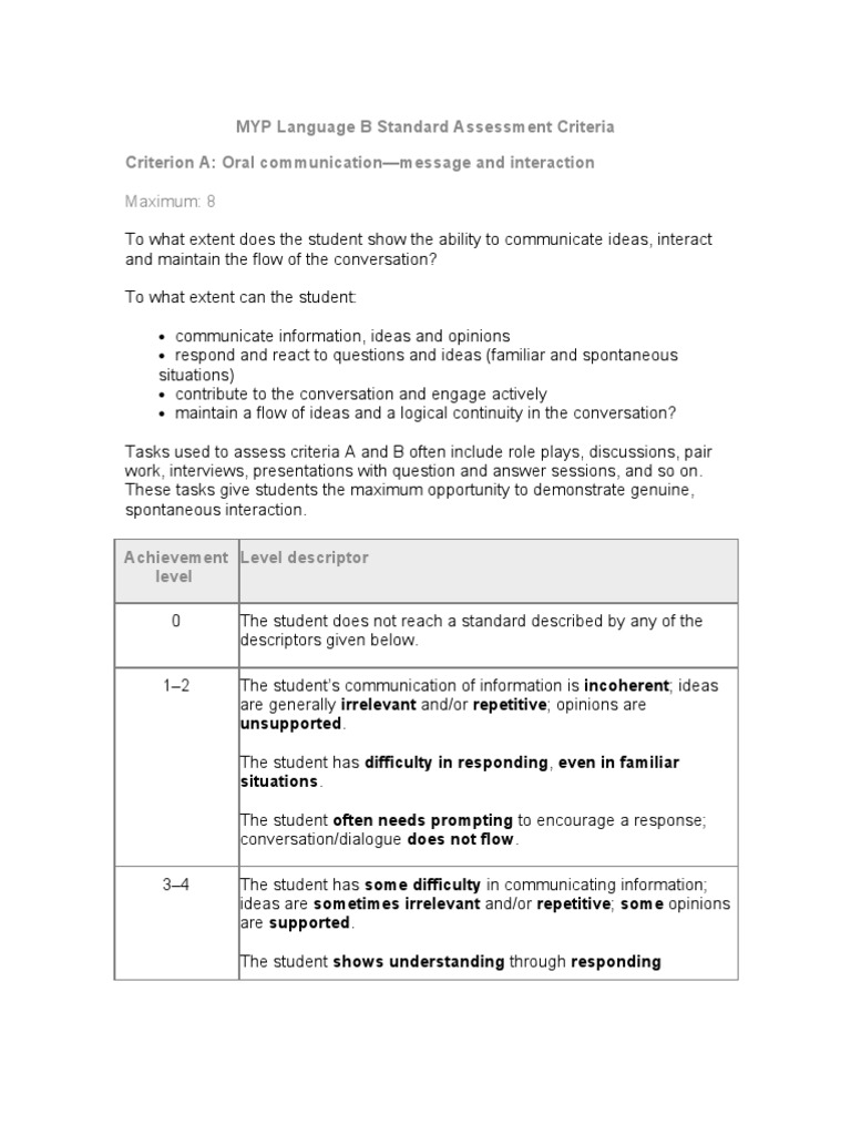 MYP Language B Assessment Guide | PDF | Conversation | Vocabulary