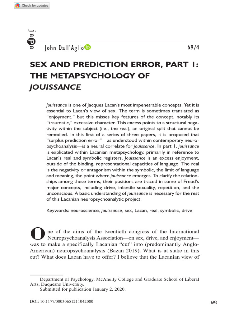 Dall'Aglio - Sex and PE1 | PDF | Jacques Lacan | Psychoanalysis