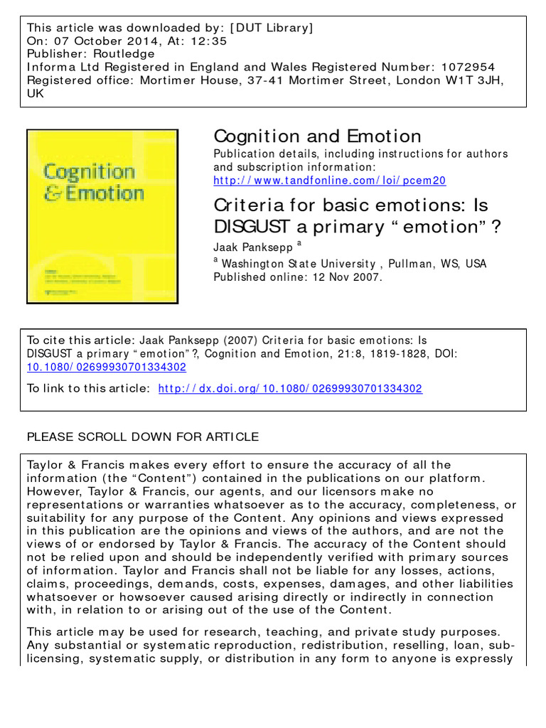 Panksepp - Disgust | PDF | Emotions | Disgust