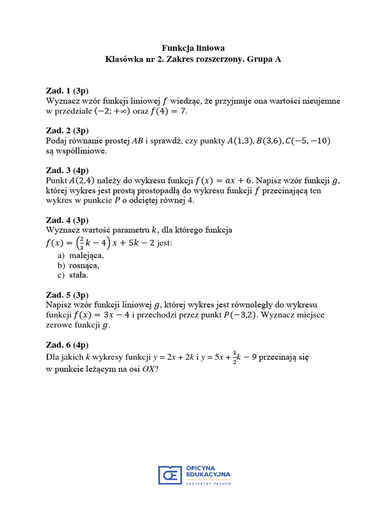 2019 2 Klasowka kl1 F Liniowa ZR AB Wer2 | PDF
