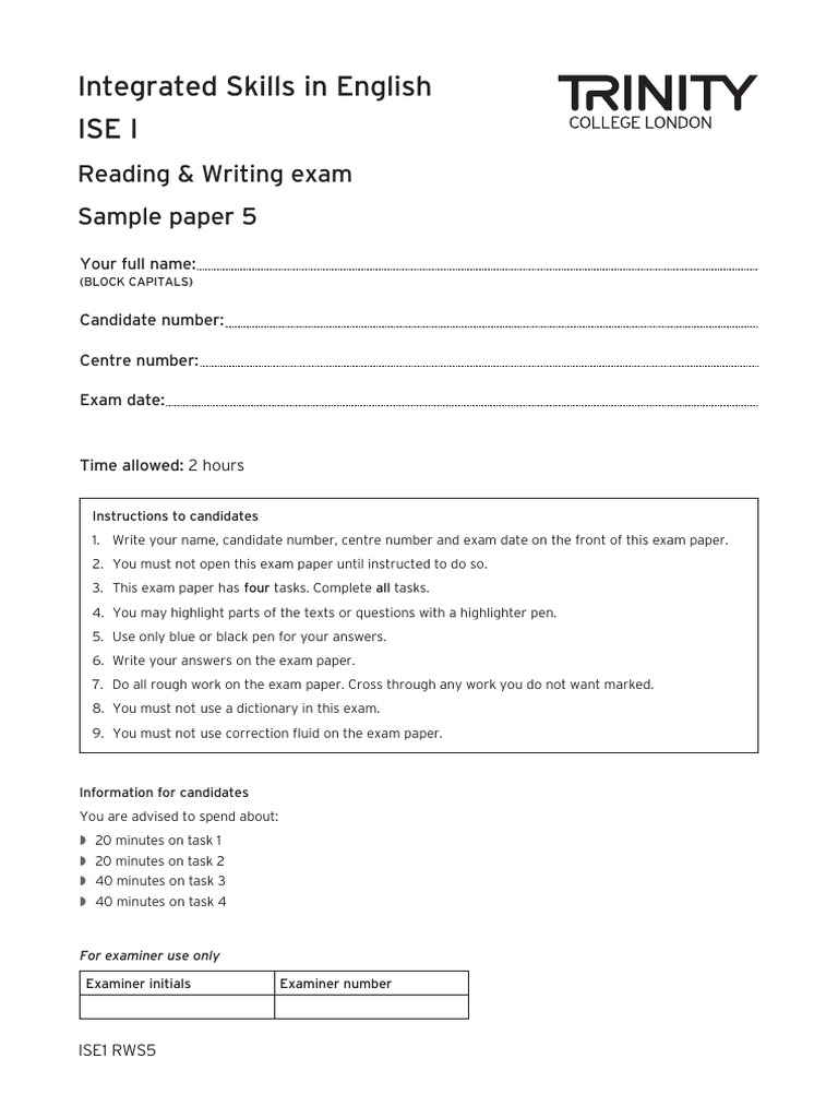 ISE I Sample Paper 5 (With Answers) | PDF