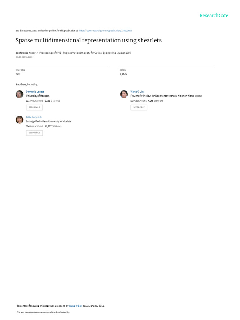 Sparse Multidimensional Representation Using Shearlets | PDF