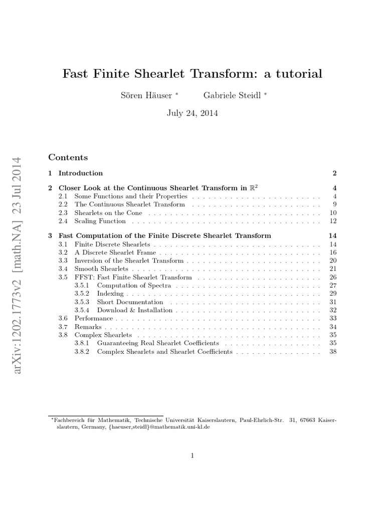 Fast Finite Shearlet Transform: A Tutorial | PDF | Function (Mathematics) | Mathematical Physics