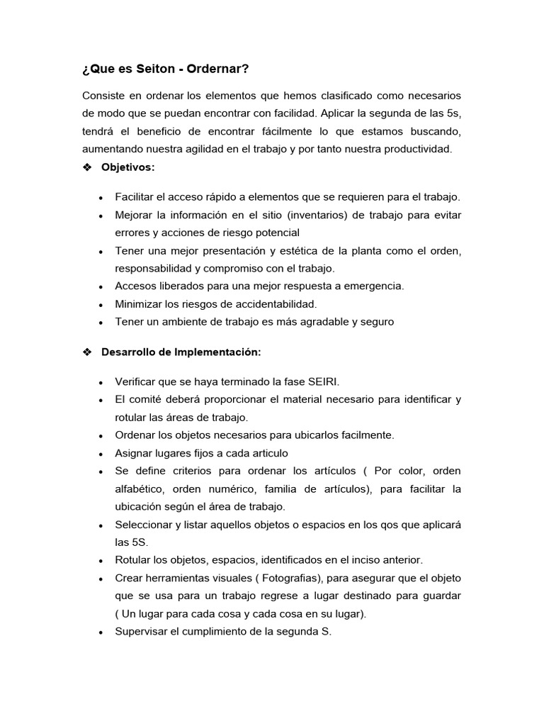 Seiton: Orden y Productividad 5S | PDF