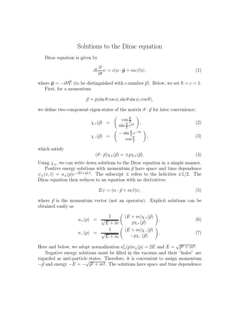 A Solution of The Dirac Equation | PDF | Theoretical Physics | Teaching ...
