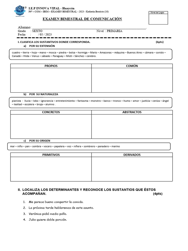 Examen Bimestral - 6P - Comunicación | PDF