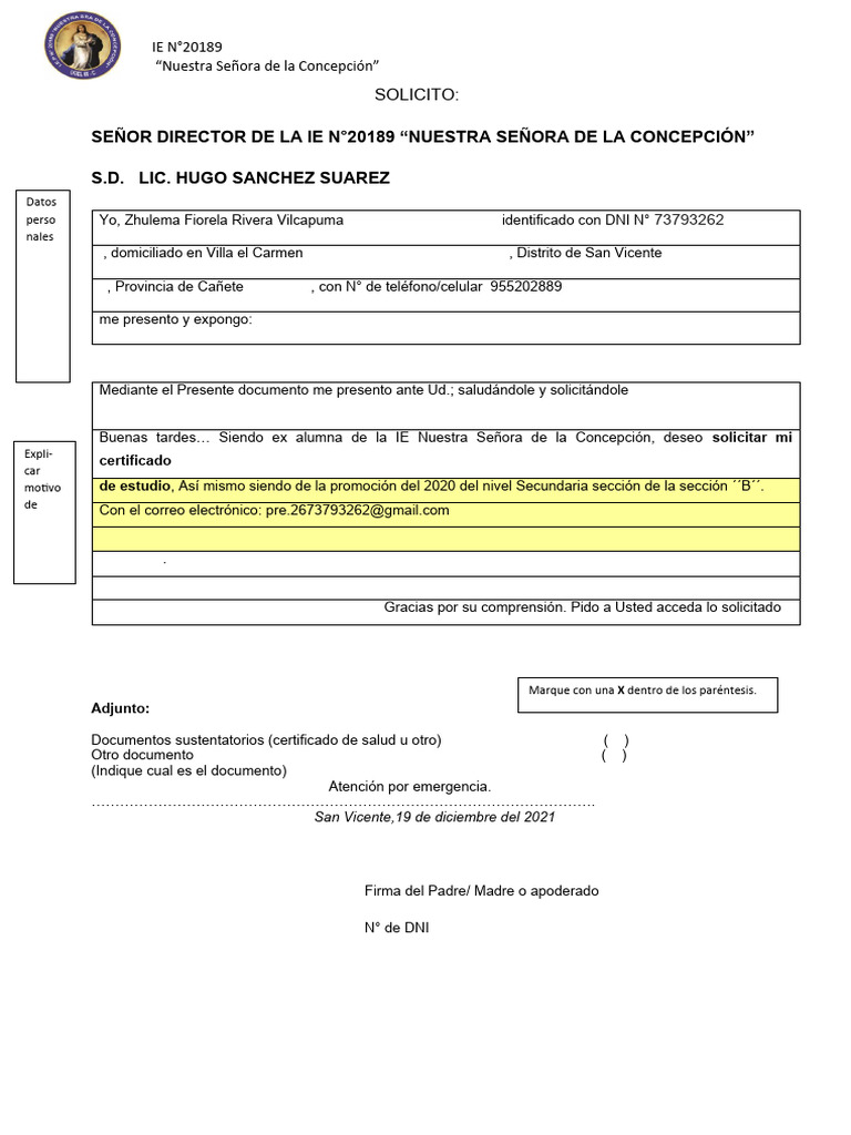 Formato de Solicitud de La IE | PDF