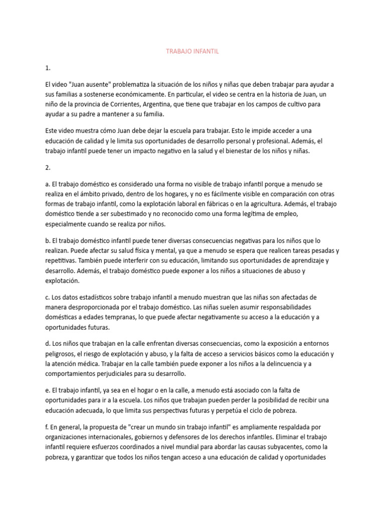 Trabajo Infantil - Julieta | PDF | Trabajo infantil | Pobreza