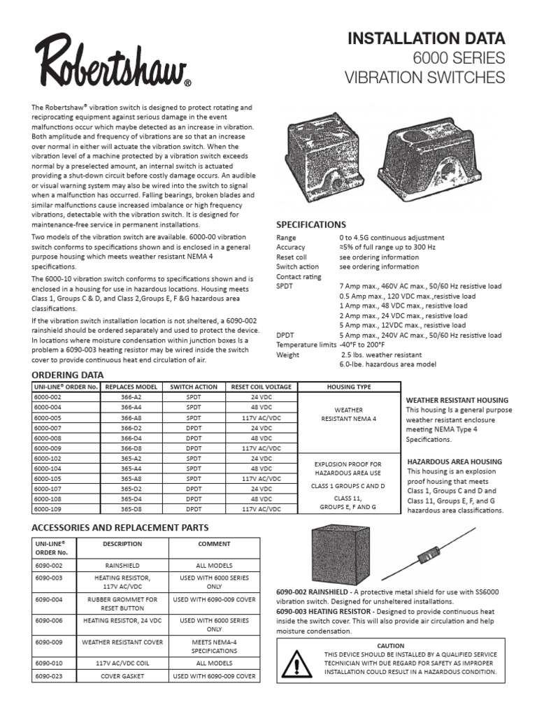 6000 SERIES Vibration Switches: Installation Data | PDF | Switch ...