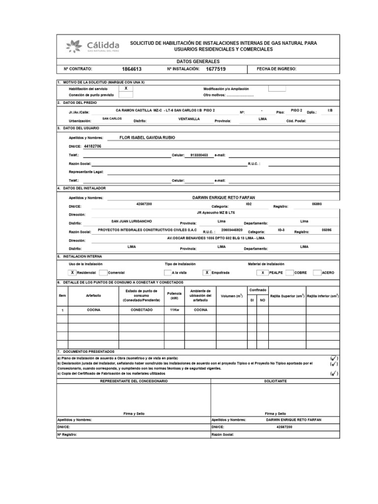 N° Contrato: Fecha de Ingreso: #Instalación | PDF | Lima