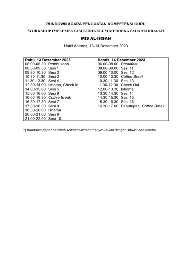 Rundown PKG 2023 | PDF