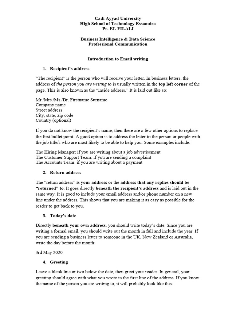 Introduction To Email Writing Pdf Madam Chef
