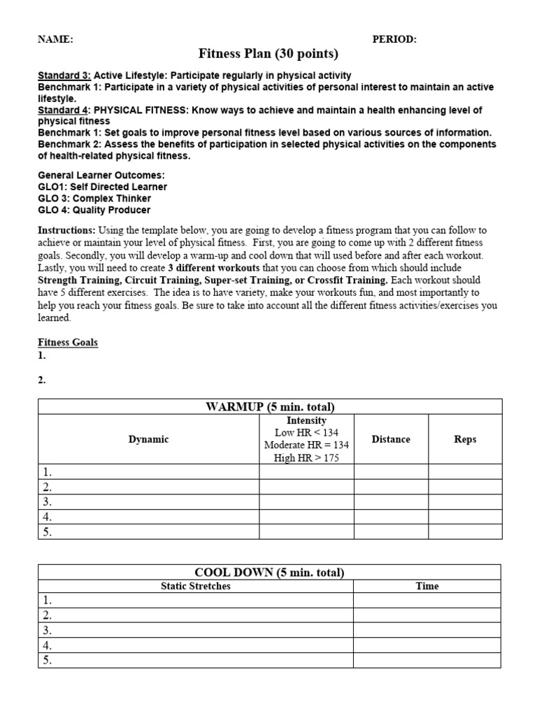 Personal Fitness Program Template | PDF | Physical Fitness ...