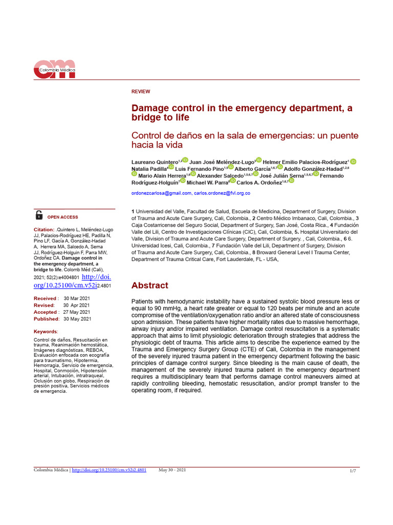 2) 2021 Damage Control in The Emergency Department, A Bridge To Life ...