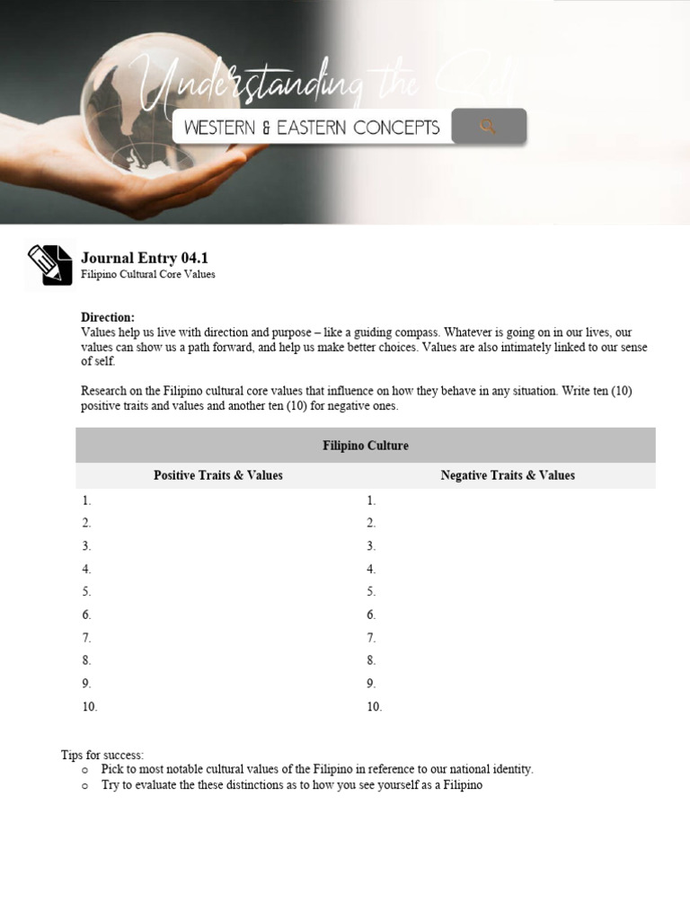 UTS Journal Entry 4.1 - Filipino Cultural Core Values | PDF
