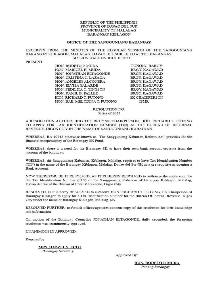 Resolution for Bir Reg^ | PDF | Government Finances | Taxes