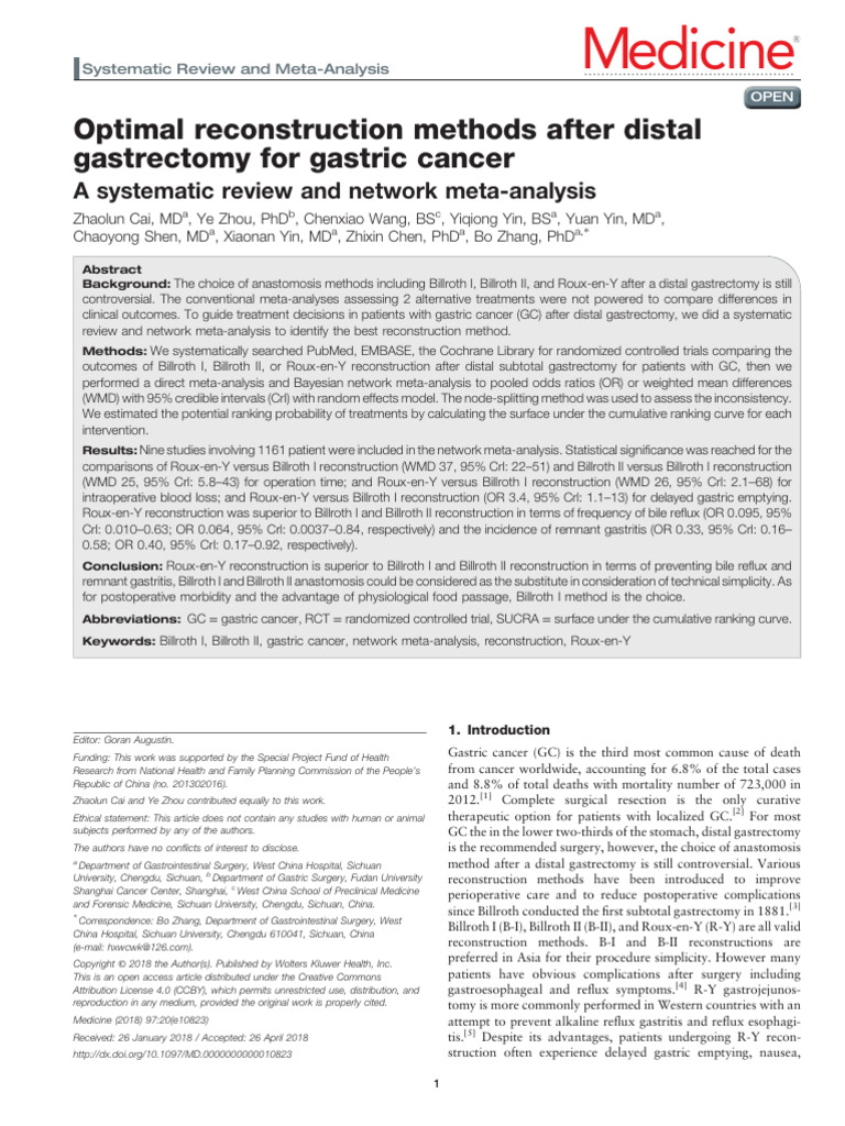 4) Optimal Reconstruction Methods After Distal Gastrectomy For Gastric Cancer | PDF | Meta ...