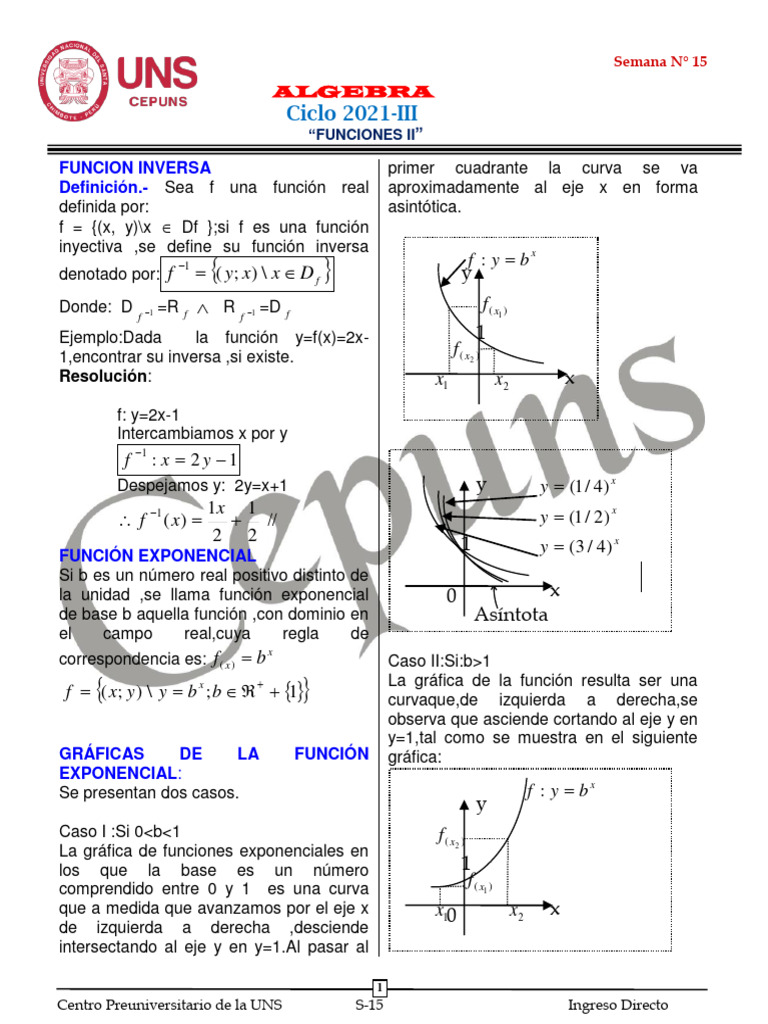 Algebra Semana 15 - 2021 III | PDF | Función (Matemáticas) | Funcion exponencial