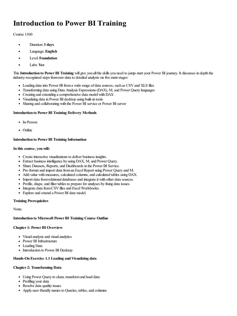 Power BI Training: 3-Day Foundation Course | PDF | Data | Microsoft Excel