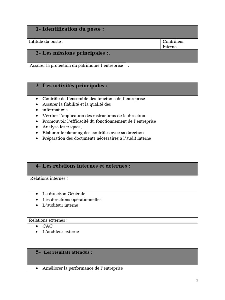 FICHE - DE - POSTE (Controleur Interne | PDF
