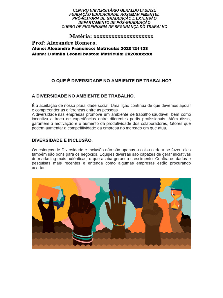 Trabalho O Que é Diversidade No Ambiente De Trabalho Pdf