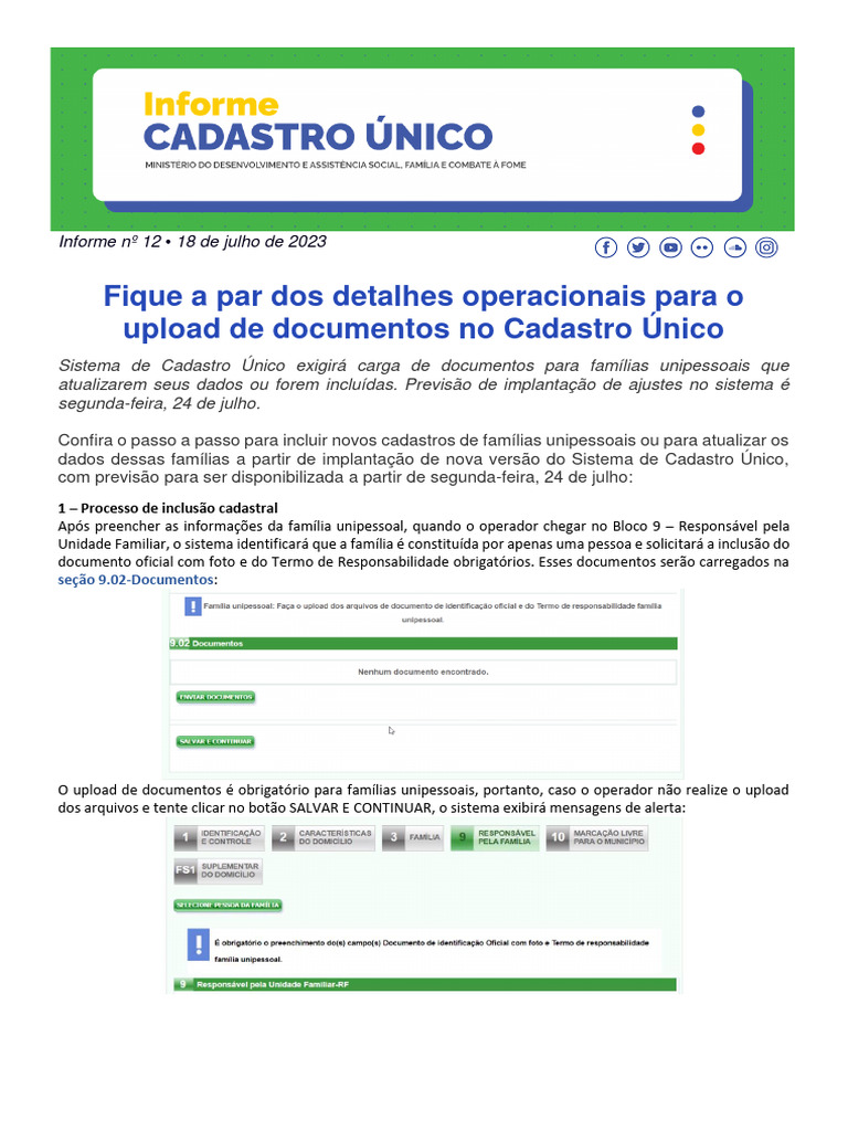 Informe Cadastro Unico N 12 | PDF