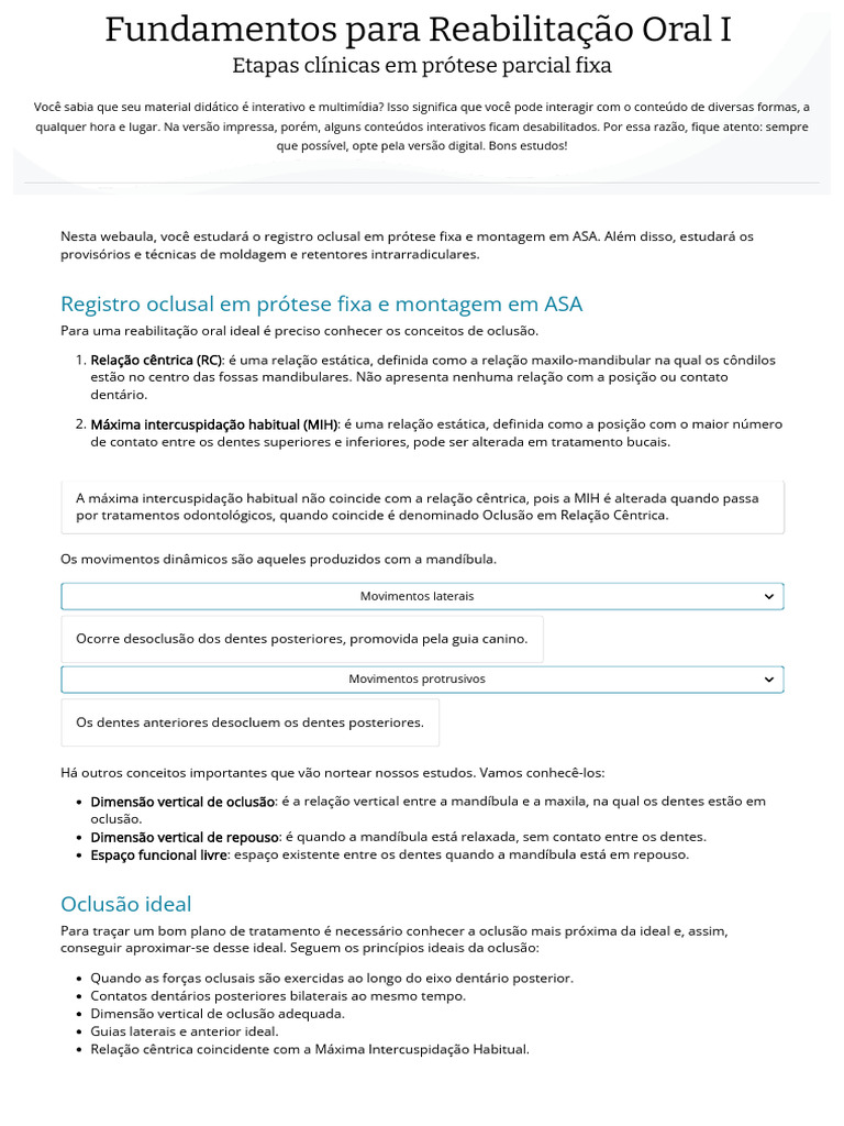 DI - FUN - REAB - OR - U2 - Webaula | Download grátis PDF | Dente | Prótese