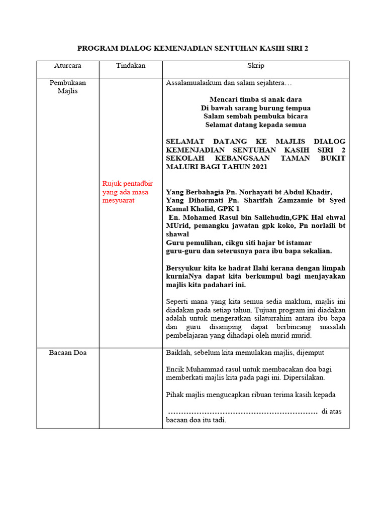 Skrip MC Dialog Kemenjadian Murid | PDF