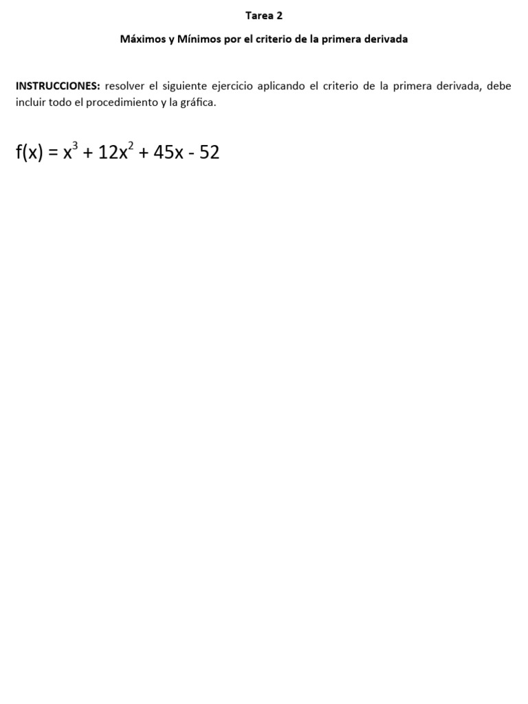 Tarea 2 Máximos y Mínimos Por Primera Derivada | PDF