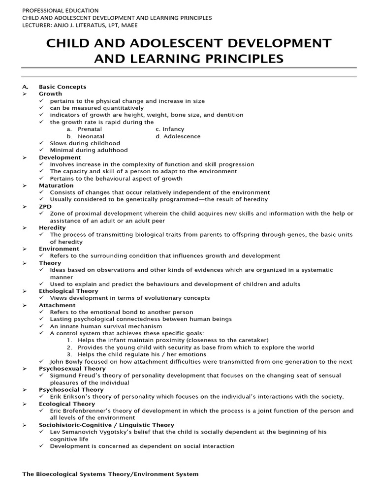 Handout Child and Adolescent Development With Learning Principles | PDF ...