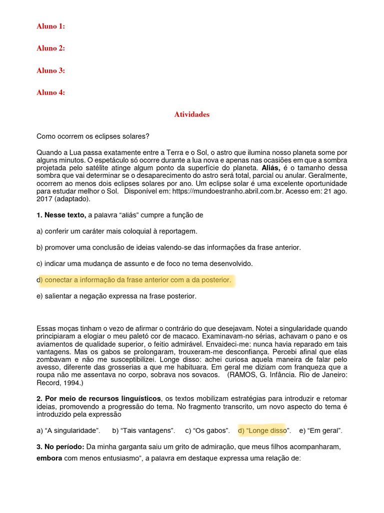 EXERCICIO PARA NOTA Coesão e Coerência Textuais | PDF EXERCICIO PARA NOTA Coesão e Coerência Textuais | PDF